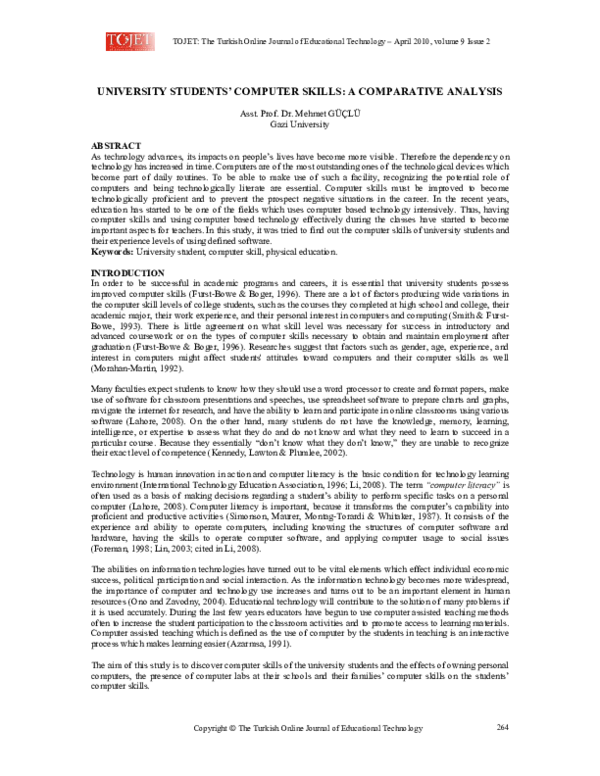 (PDF) University Students' Computer Skills: A Comparative Analysis