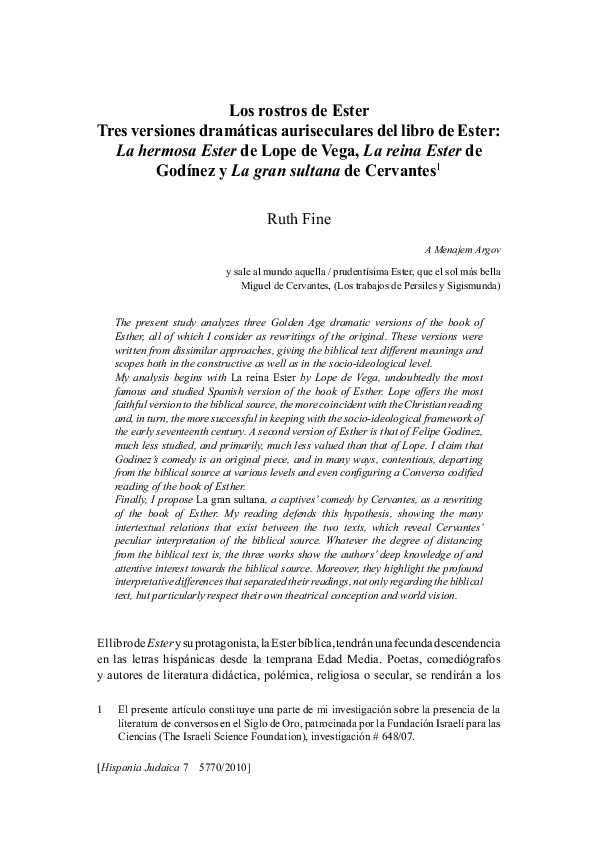 (PDF) Los rostros de Ester - Tres versiones dramáticas auriseculares ...