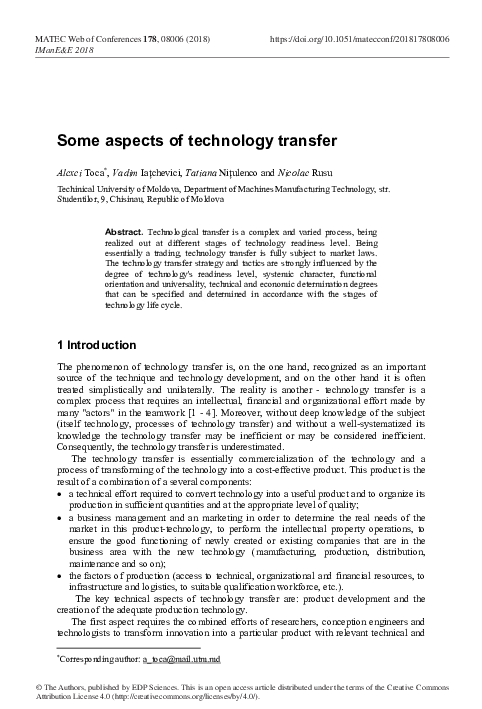(PDF) Some aspects of technology transfer