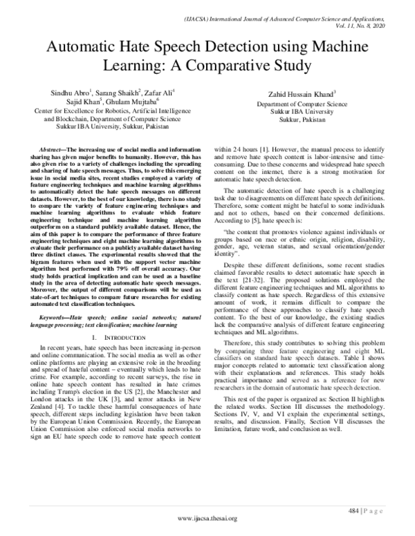 Pdf Automatic Hate Speech Detection Using Machine Learning A