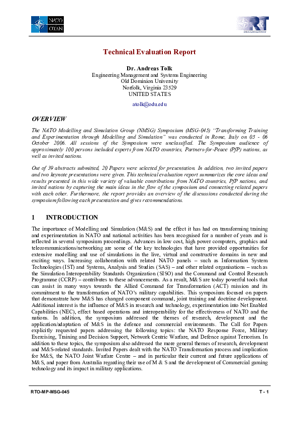 (PDF) Technical Evaluation Report