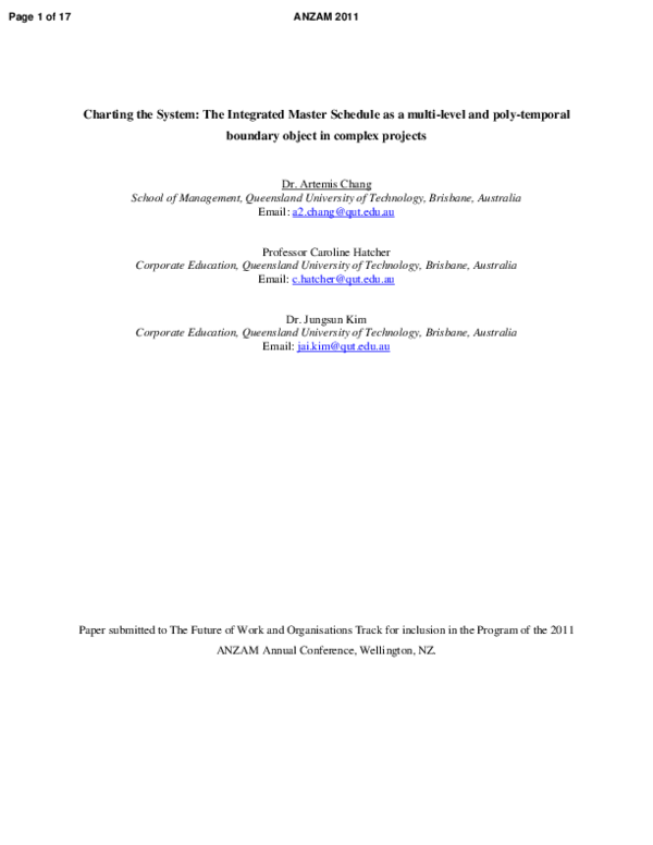 (PDF) Charting the system: the integrated master schedule as a multi-level and poly-temporal ...