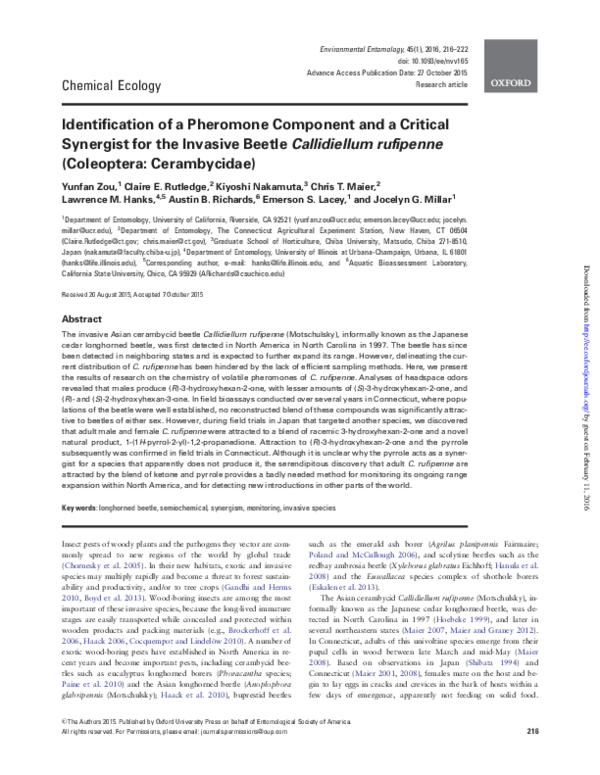 (PDF) Identification of a Pheromone Component and a Critical Synergist ...