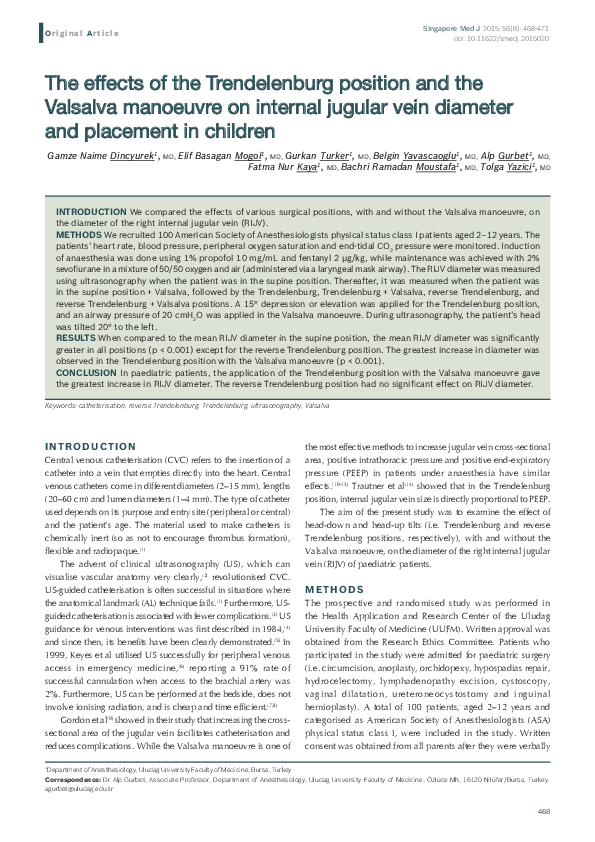 (PDF) The effects of trendelenburg position and valsalva manoeuvre in ...