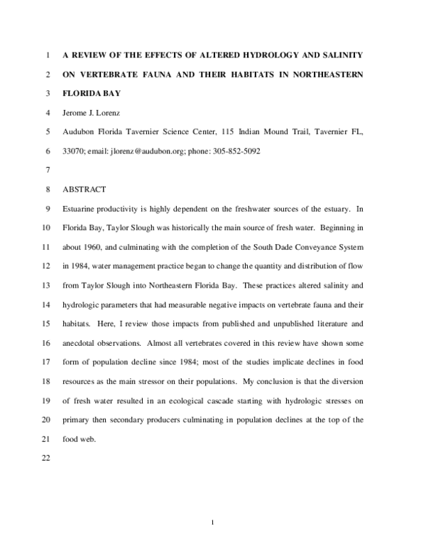(PDF) Of the Effects of Altered Hydrology and Salinity 1 on Vertebrate ...