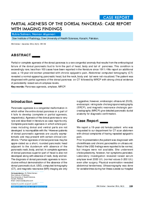 (PDF) Partial agenesis of the dorsal pancreas: Case report with imaging ...