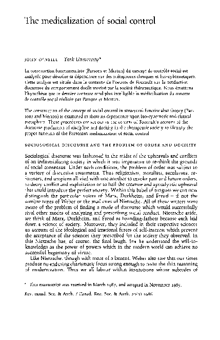 (PDF) The medicalization of social control