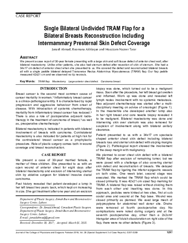 (PDF) Single Bilateral Undivided TRAM Flap for a Bilateral Breasts ...