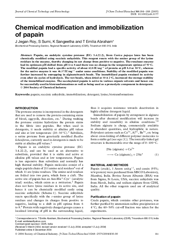 (PDF) Chemical modification and immobilization of papain