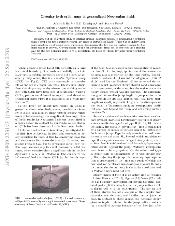 (PDF) Circular hydraulic jump in generalized-Newtonian fluids
