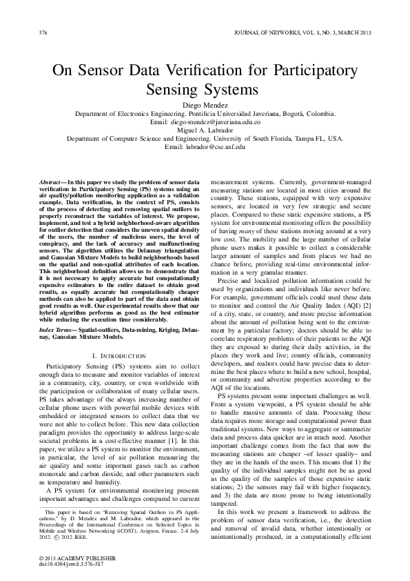 (PDF) On Sensor Data Verification for Participatory Sensing Systems | Diego Mendez - Academia.edu