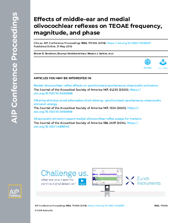 (PDF) Effects of middle-ear and medial olivocochlear reflexes on TEOAE ...