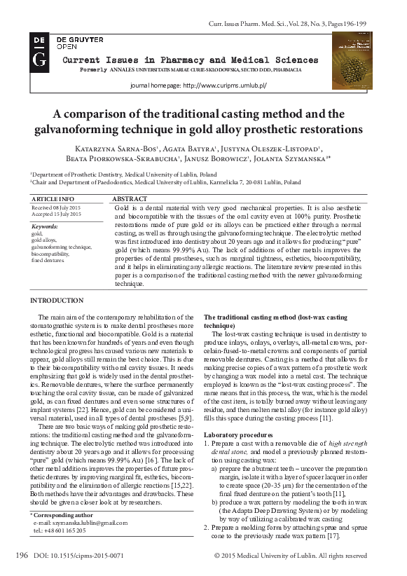 (PDF) A comparison of the traditional casting method and the ...