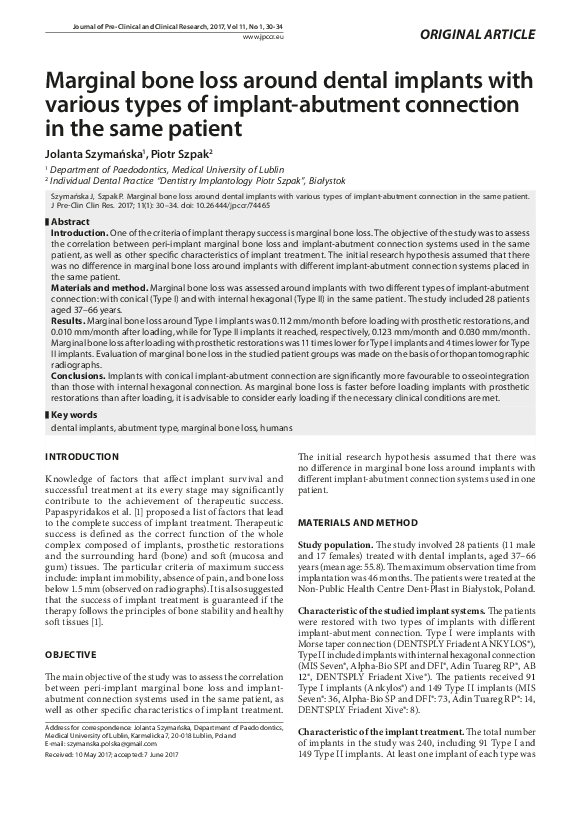 (PDF) Marginal bone loss around dental implants with various types of ...