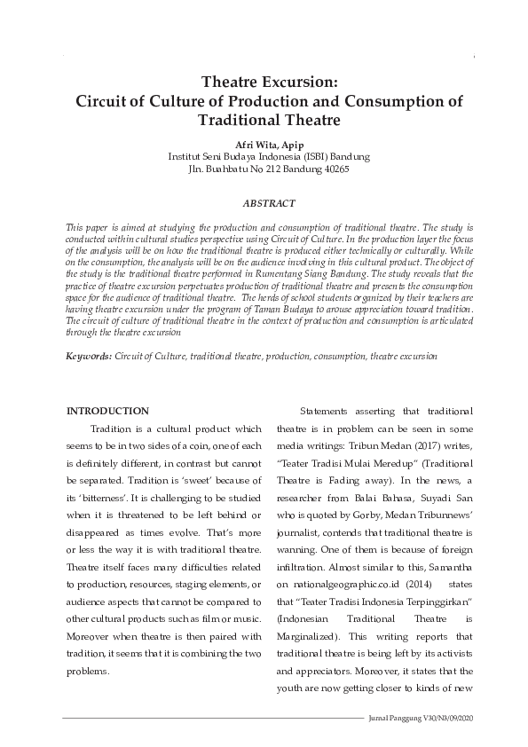 (PDF) Theatre Excursion: Circuit of Culture of Production and ...