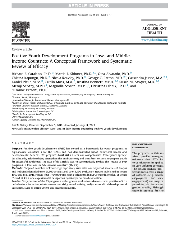 (PDF) Positive Youth Development Programs in Low-and Middle-Income ...