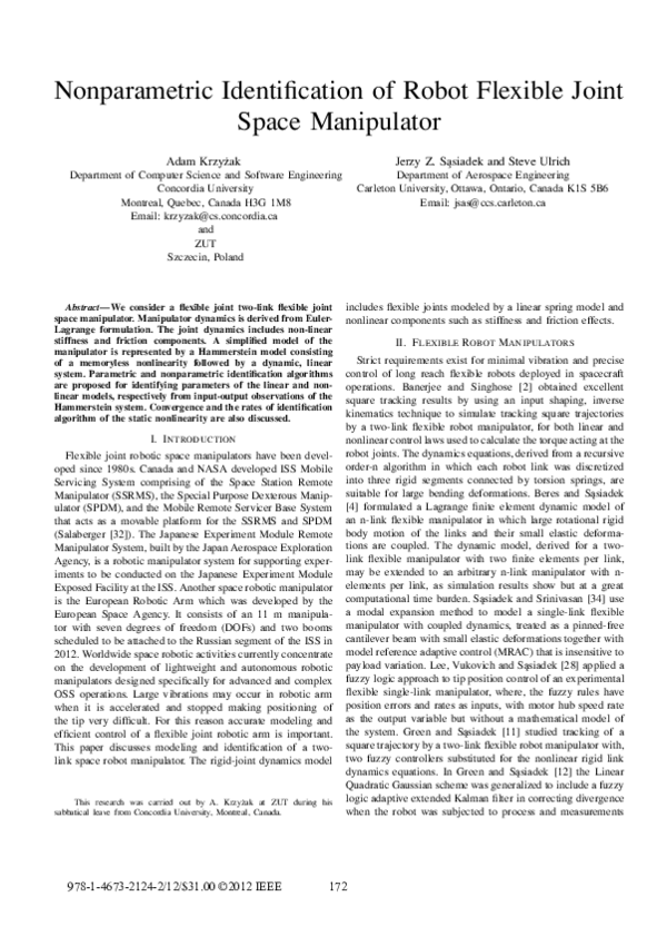 (PDF) Nonparametric identification of robot flexible joint space manipulator