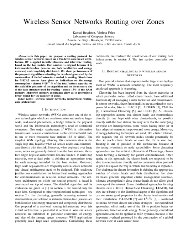 (PDF) Wireless sensor networks routing over zones