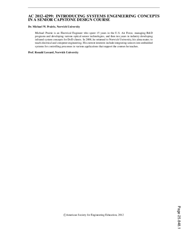 (PDF) Introducing Systems Engineering Concepts in a Senior Capstone ...