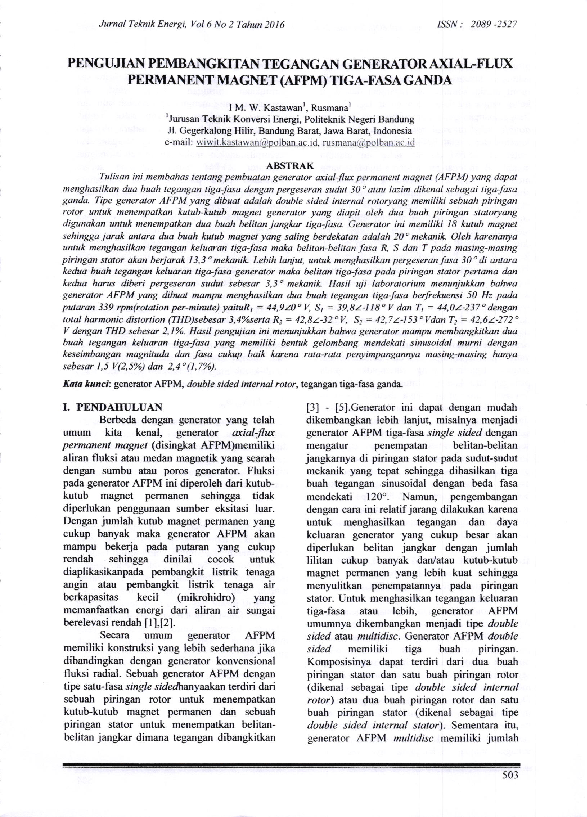 (PDF) Pengujian Pembangkitan Tegangan Generator Axial-Flux Permanent ...