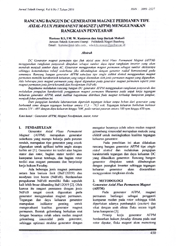 (PDF) Rancang Bangun DC Generator Magnet Permanen Tipe Axial-Flux ...