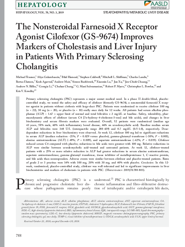(PDF) The nonsteroidal FXR agonist cilofexor (GS-9674) improves markers ...