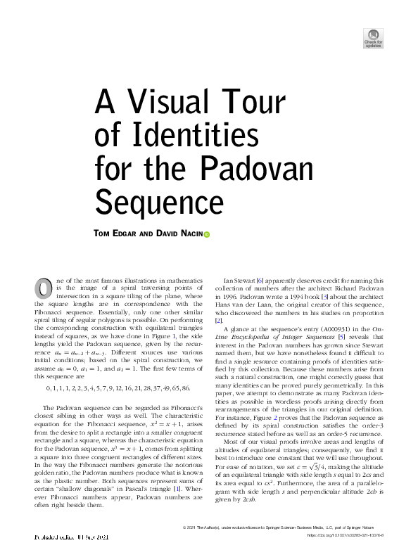 (PDF) A Visual Tour of Identities for the Padovan Sequence