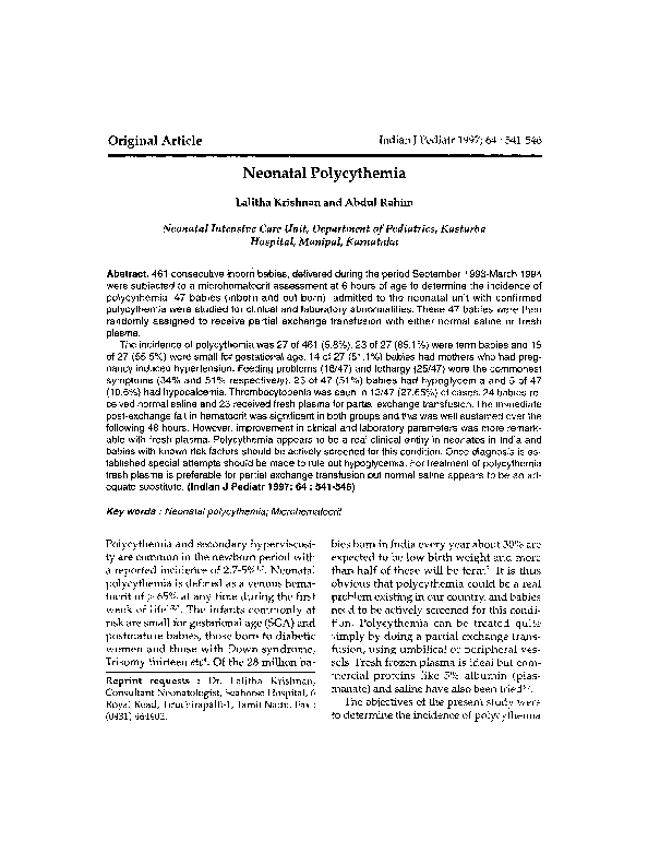 (PDF) Neonatal Polycythemia