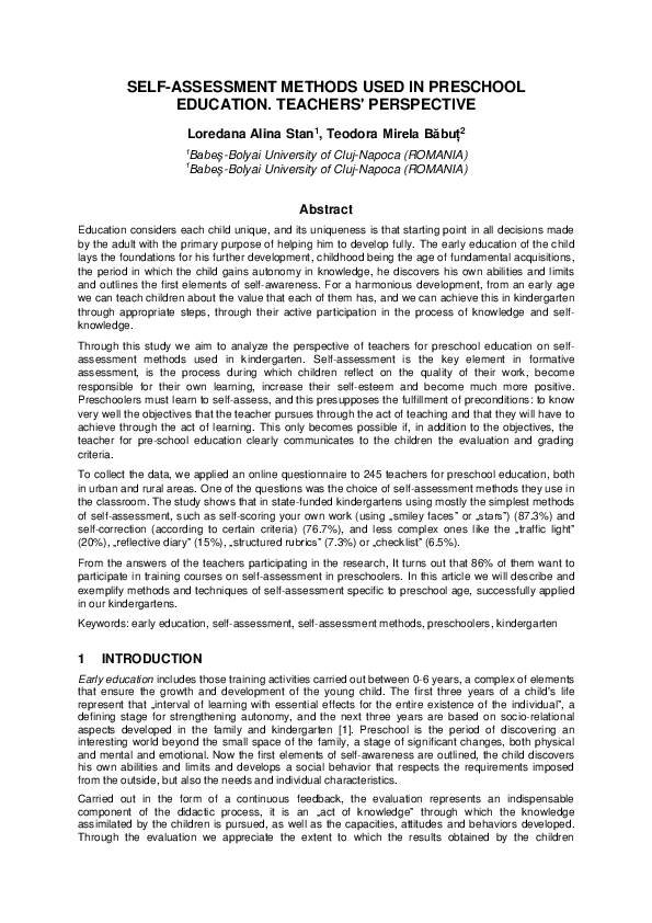 (PDF) SELF-ASSESSMENT METHODS USED IN PRESCHOOL EDUCATION. TEACHERS ...