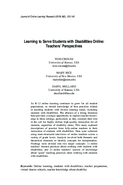 (PDF) Learning to Serve Students with Disabilities Online: Teachers ...