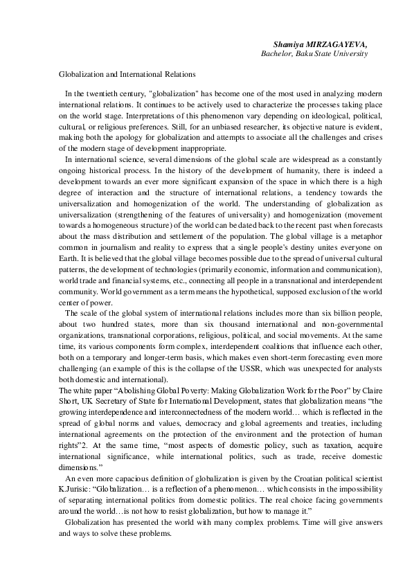 (PDF) Globalization and International Relations