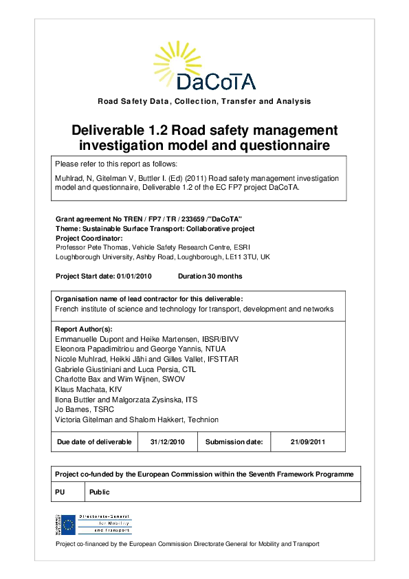 (PDF) Deliverable 1.2 Road safety management investigation model and ...