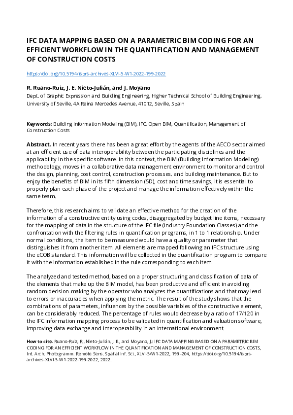 Pdf Ifc Data Mapping Based On A Parametric Bim Coding For An Efficient Workflow In The