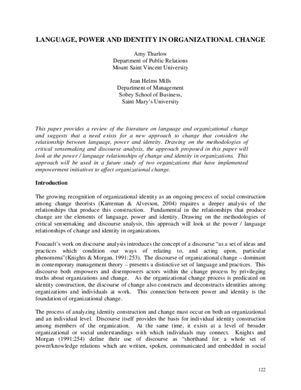 (PDF) Language, power, and identity in organizational change