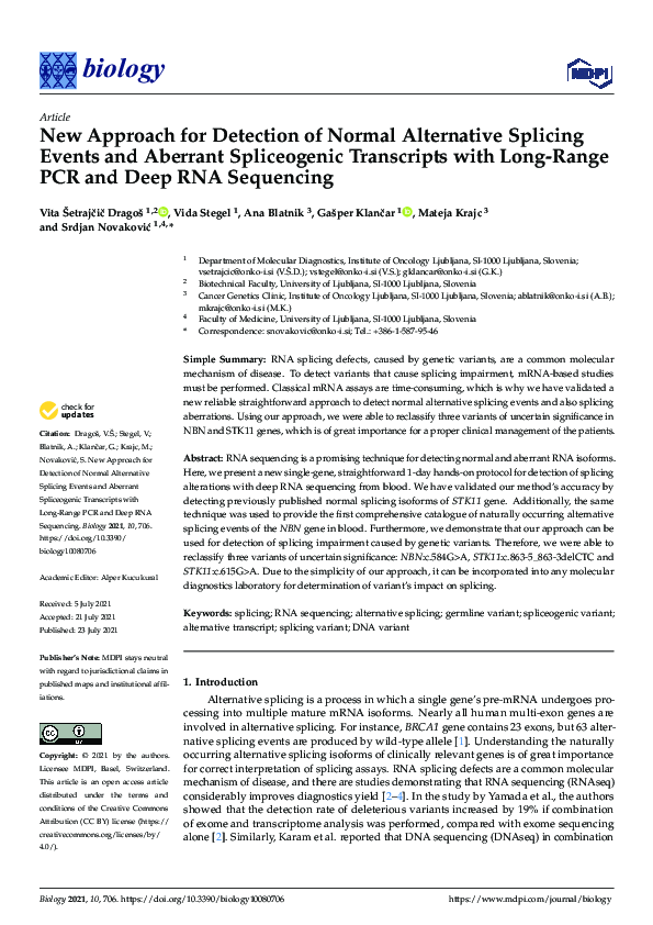 (PDF) New Approach for Detection of Normal Alternative Splicing Events and Aberrant Spliceogenic ...