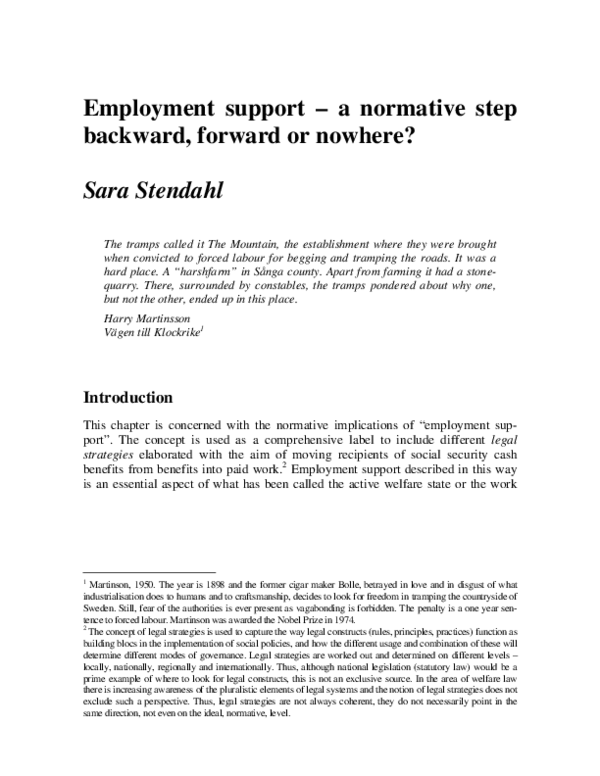 (PDF) Employment support - a normative step backward, forward or nowhere?