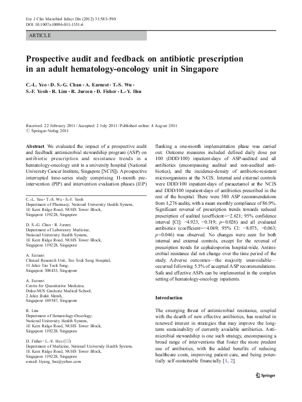(PDF) Prospective audit and feedback on antibiotic prescription in an ...