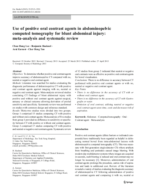 (PDF) Use of positive oral contrast agents in abdominopelvic computed ...