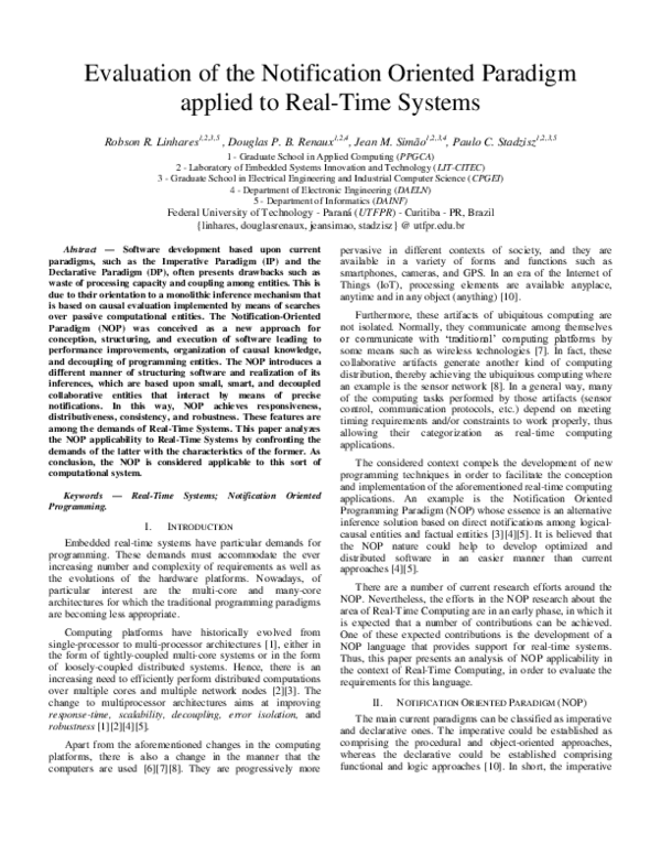 (PDF) Evaluation of the Notification Oriented Paradigm Applied to Sentient Computing | Douglas ...