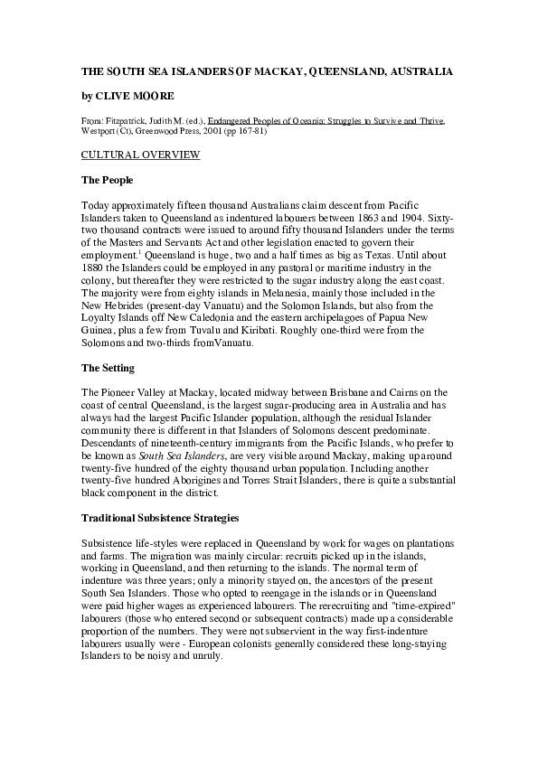 (PDF) The South Sea Islanders of Mackay, Queensland, Australia