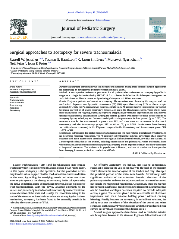 (PDF) Surgical approaches to aortopexy for severe tracheomalacia