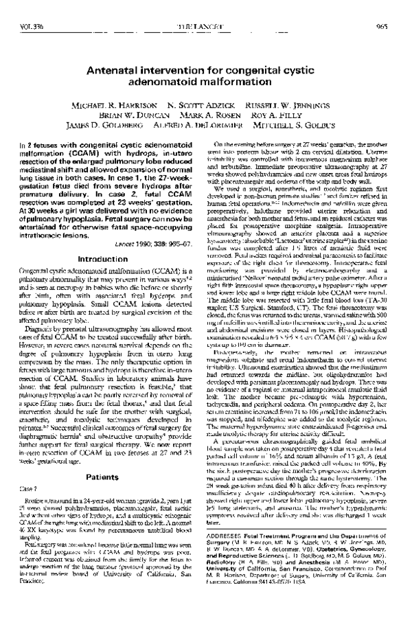 (PDF) Antenatal intervention for congenital cystic adenomatoid ...