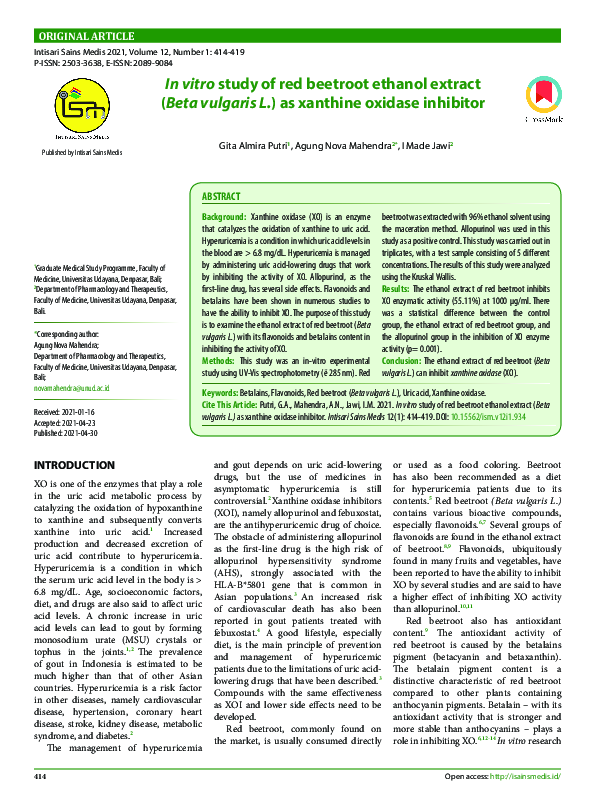 (PDF) In vitro study of red beetroot ethanol extract (Beta vulgaris L ...