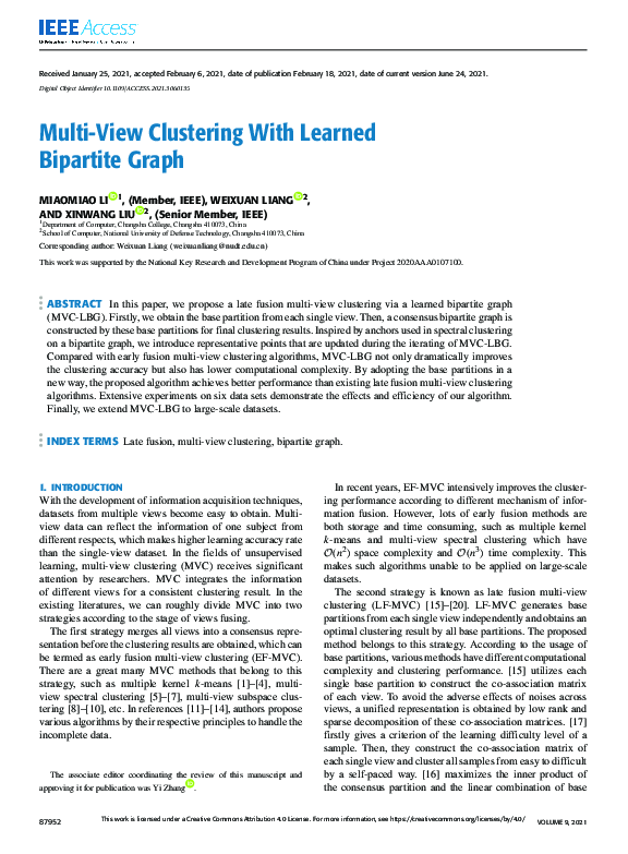 (PDF) Multi-View Clustering With Learned Bipartite Graph