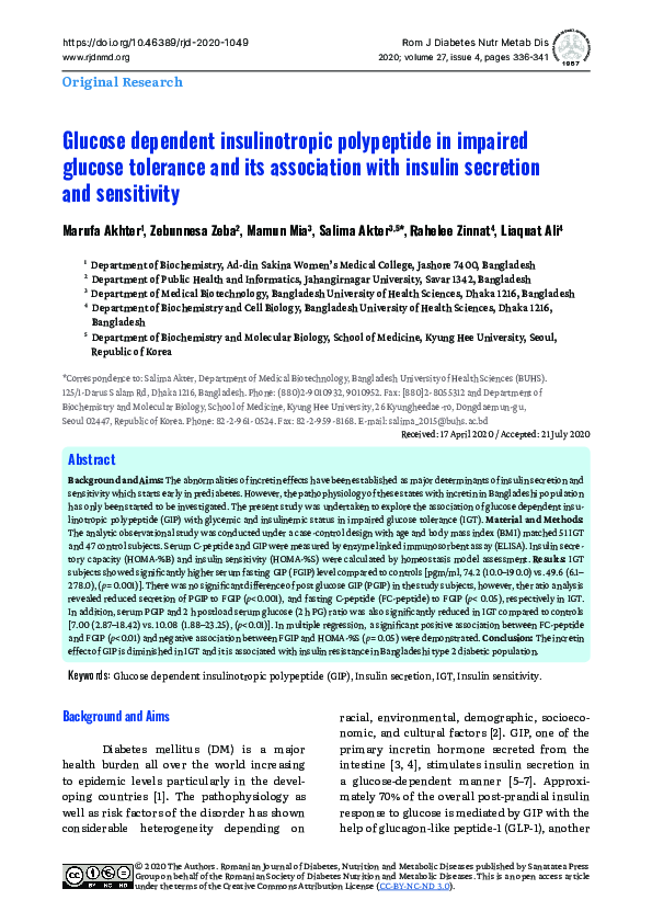 (PDF) Glucose dependent insulinotropic polypeptide in impaired glucose ...