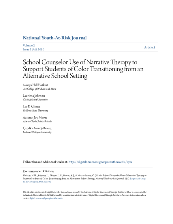 (PDF) School Counselor Use of Narrative Therapy to Support Students of ...