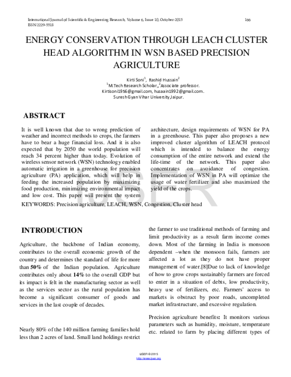 (PDF) Energy Conservation Through Leach Cluster Head Algorithm in WSN ...