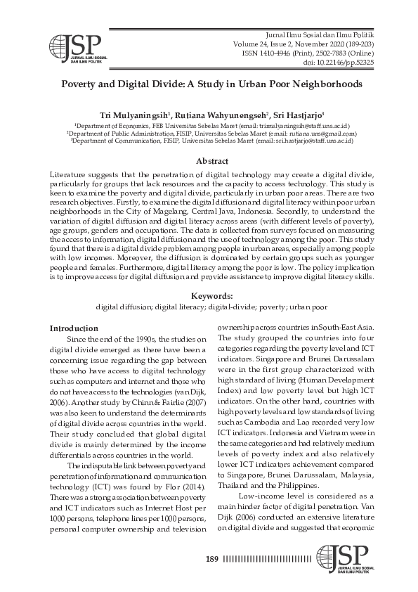 (PDF) Poverty and Digital Divide: A Study in Urban Poor Neighborhoods