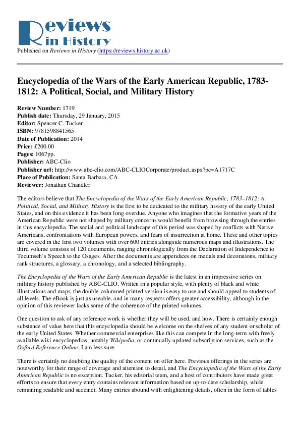 (PDF) The Encyclopedia of the wars of the early American Republic, 1783 ...