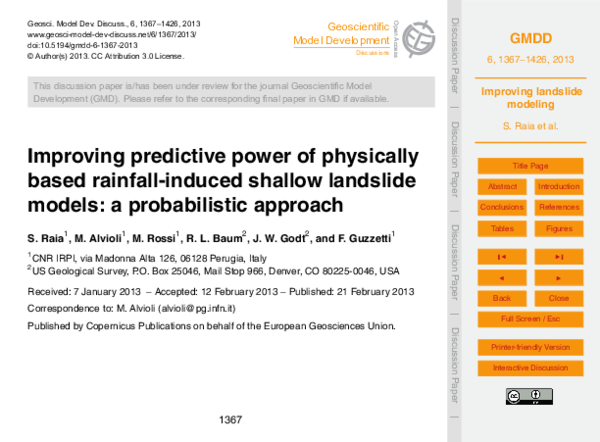 (PDF) Improving predictive power of physically based rainfall-induced shallow landslide models ...